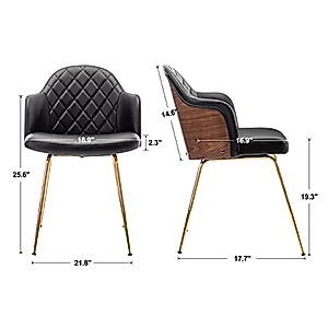 WUPOTO Dining Chairs Set of 2, Modern Upholstered Kitchen & Dining Room Chairs with Golden Metal Legs, Faux Leather Upholstery, Curved Back (Black1)