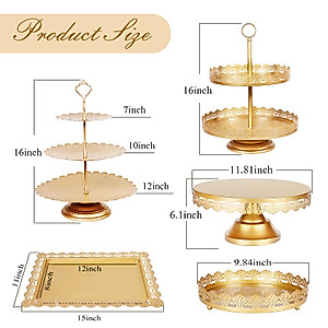 7Pcs Gold Cake Stand Set, Metal Dessert Table Display Stands Dessert Trays Large Round Tiered Cupcake Holder Treat Decor Plates for Tea Party Wedding Reception Birthday Baby Shower Home Decoration