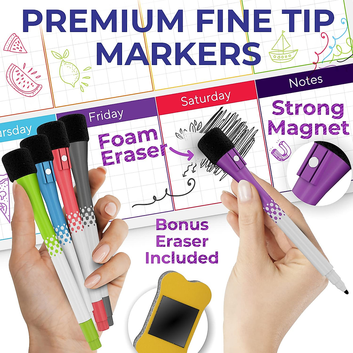 Magnetic Dry Erase Whiteboard Calendar for Fridge Set of 3 - Includes: Monthly, Weekly & Daily Calendar Whiteboard, Grocery List, 5 Markers & Eraser - Perfect Calendar to Get Organized Every Day