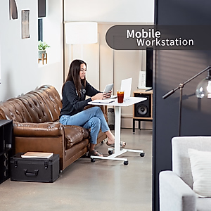 VIVO Mobile Compact 28 inch Pneumatic Lift Sit to Stand Laptop Desk, Rolling Presentation Cart, Height Adjustable Ergonomic Workstation with Locking Wheels, White, CART-V00LW