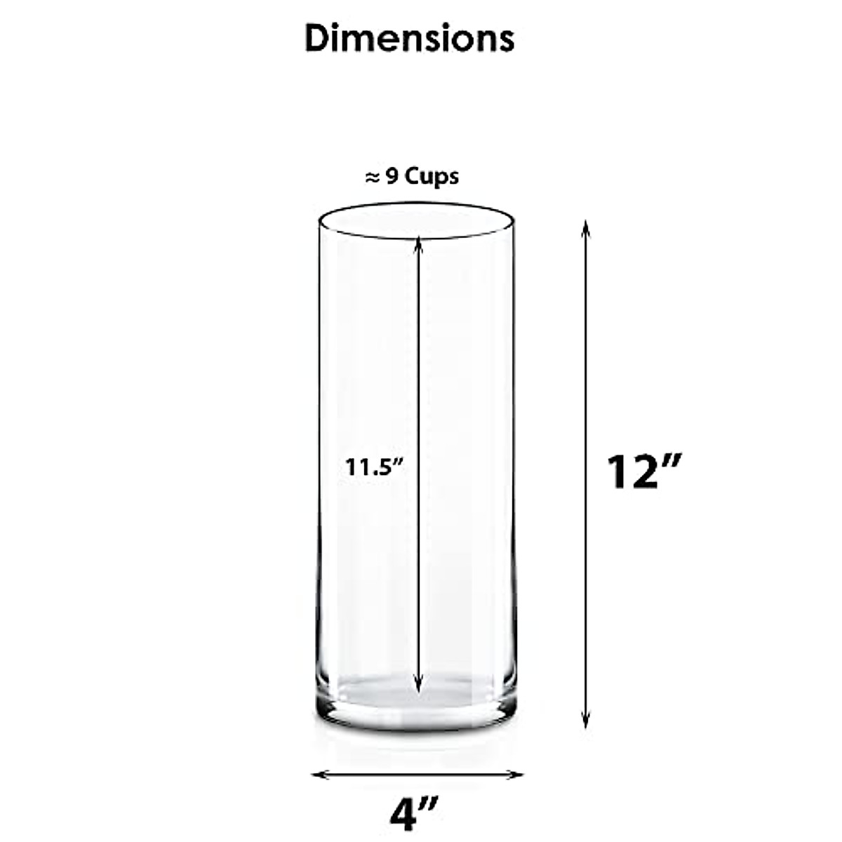 CYS Excel Clear Glass Cylinder Vase (H:12" D:4") | Multiple Size Choices Glass Flower Vase Centerpieces | Hurricane Floating Candle Holder Vase