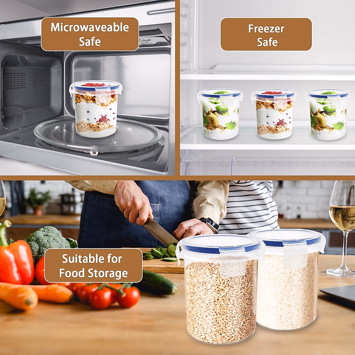 Qiuttnqn 6 Pack Overnight Oats Containers with Lids,16 oz Plastic Leak Proof Oatmeal Container,Portable Food Storage Container,Reusable Oats Cereal Yogurt Milk Meal Prep Jars