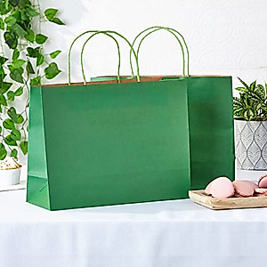 Sparkle and Bash Green Paper Gift Bags with Handles Bulk for Birthday, Holidays (13x10 In, 50 Pack)