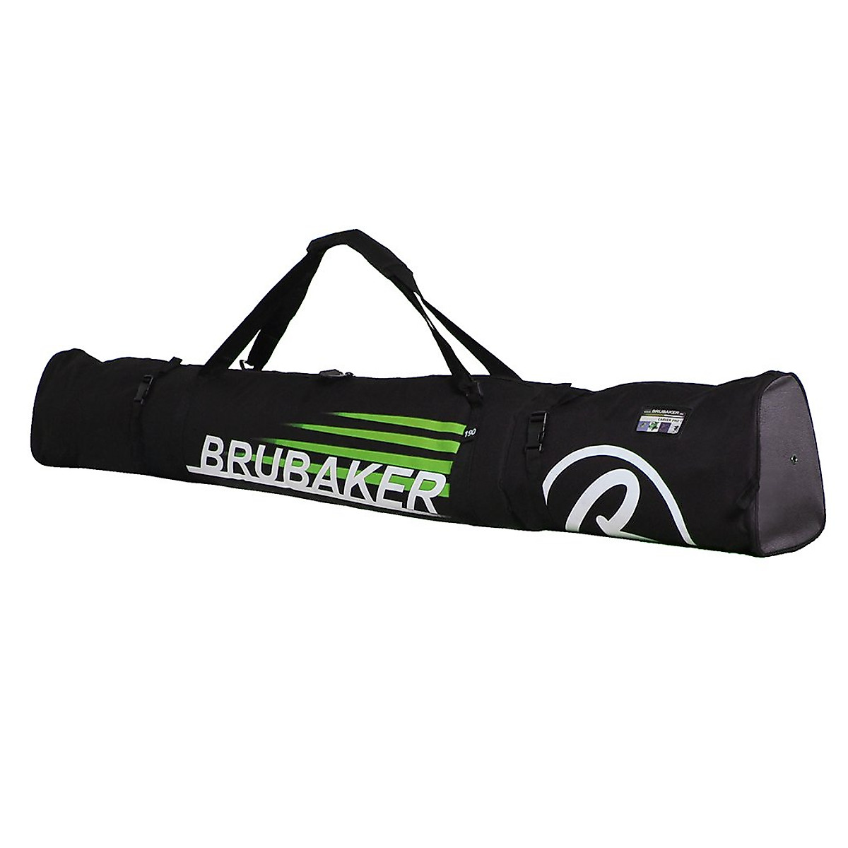 BRUBAKER "Champion Combo Ski Boot Bag and Ski Bag for 1 Pair of Ski up to 190 cm, Poles, Boots and Helmet - Black Green