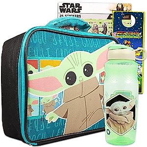 Grogu School Supplies Bundle Baby Yoda Lunch Box Set - 4 Pc Grogu Lunch Box with Water Bottle, Baby Yoda Stickers, More (Baby Yoda Lunch Bag)