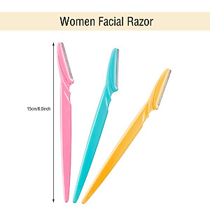 36 Pieces Eyebrow Razor Multipurpose Exfoliating Dermaplaning Tool Eyebrow Shaper Face Razor for Women Man With Precision Cover (Pink, Blue, Yellow)
