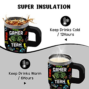 Gamer Gifts for Boys, 14 oz Game Tumbler with Handle and Straw for Kids, Gaming Mugs for Toddlers, Insulated Stainless Steel Leak Proof Tumbler for Gamer, Gaming Boys Gifts