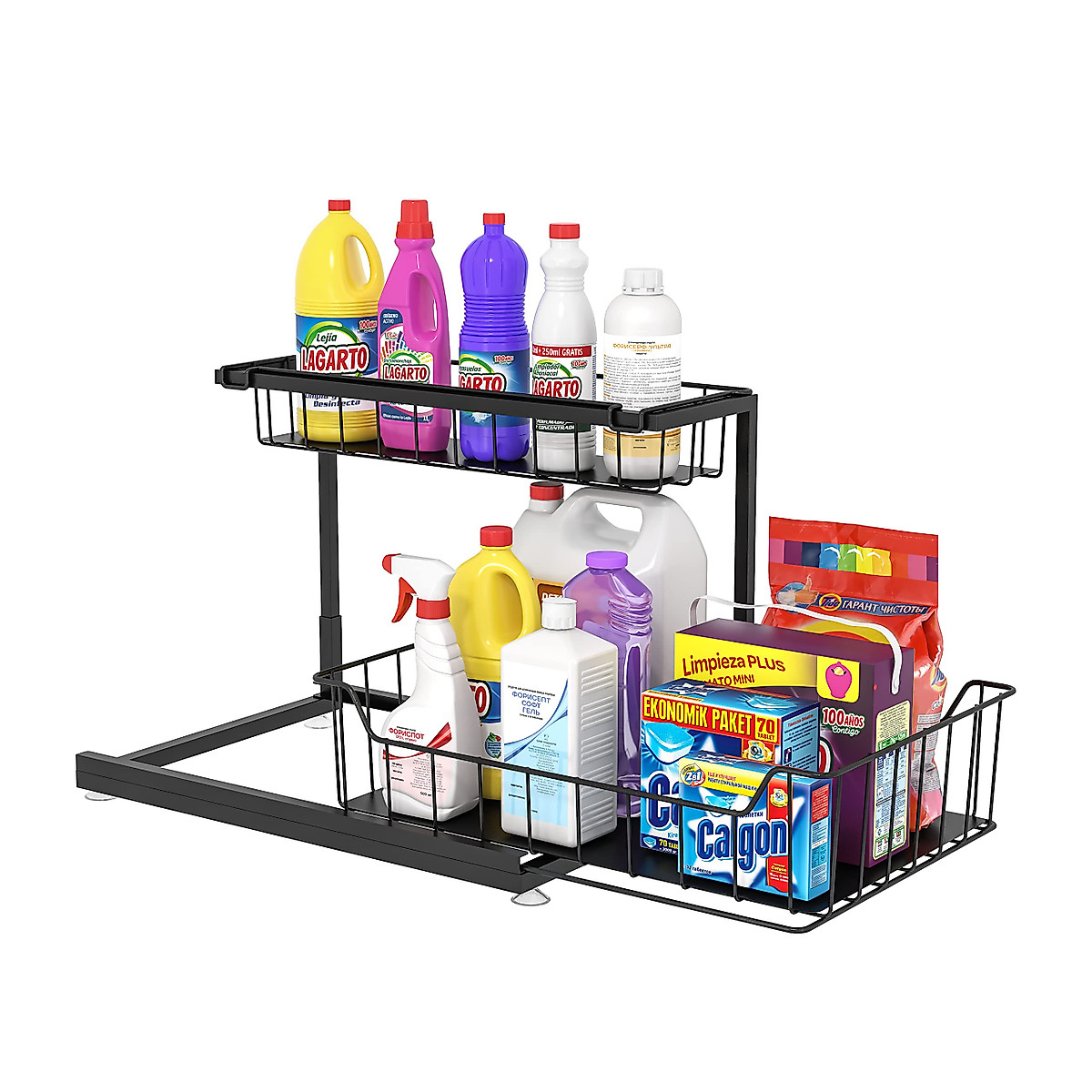 Hounyoln Under Sink Organizer and Storage,2-Tier Metals Kitchen Cabinet Organizer Pull-Out Sliding Cabinet Basket Storage Organization,for Kitchen/Bathroom/Laundry Space Saver