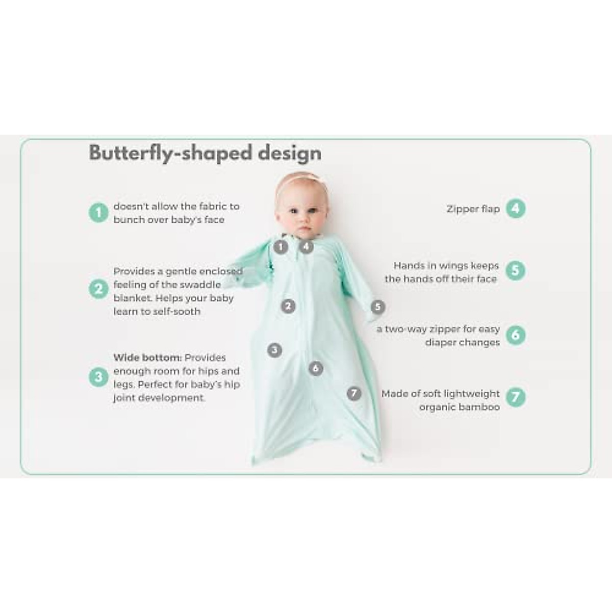 Transition Swaddle - Baby Wearable Blanket - Baby Sleep Sack with 2-Way Zipper - 95% Bamboo Viscose Fiber/5% Spandex - TOG 0.5 - Cozy Sleep Wrap designed by a pediatric (Soft Mint, Medium 6-12 Month)