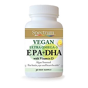 Spectrum Essentials Soft Gels, Vegan Ultra Omega-3 EPA and DHA with Vitamin D, 60 Count