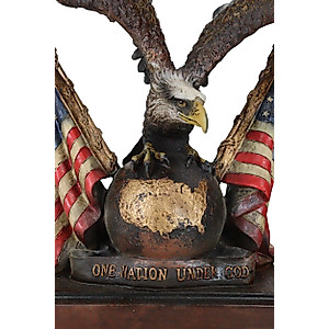 Ebros Gift Patriotic Wings of Glory Bald Eagle Resting On Globe with Map of America and 2 Star Spangled Banner Flags Figurine with Trophy Base One Nation Under God American Symbolic Statue
