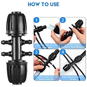 Drip Irrigation Barbed Tee 10 Pieces 1/2 Inch to 1/4 Inch Adapter Irrigation Tubing Connector Barbed Locking Fittings Fits 16 mm Drip Tape Tubing (Black)