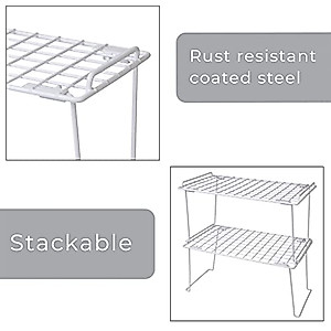Smart Design Stacking Cabinet Shelf Rack - Large 16 x 10 Inch - Steel Metal Wire - Cupboard, Plate, Dish, Counter and Pantry Organizer - Kitchen - White