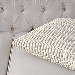 Fancy Homi 2 Packs Boho Decorative Throw Pillow Covers 18x18 Inch for Living Room Couch Bed Sofa, Rustic Modern Farmhouse Home Decor, Soft Corduroy Cream Square Cushion Case 45x45 cm