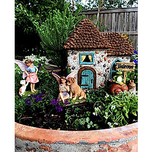PRETMANNS Fairy Garden House Kit - Fairy Garden Accessories Outdoor - Fairy House & Fairies for Fairy Garden – Fairy Houses for Gardens Outdoor - Fairy House is 6” High 4 Piece Kit for Adults