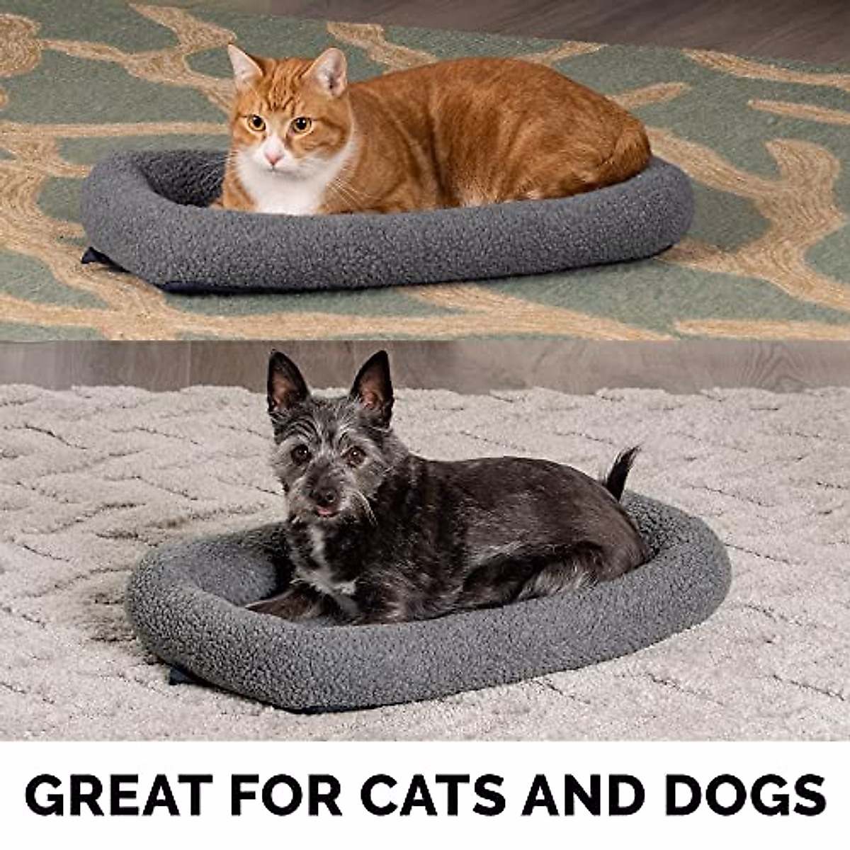 Furhaven Dog Bed for Small Dogs & Indoor Cats, 100% Washable, Sized to Fit Crates - Sherpa Fleece Bolster Crate Pad - Gray, Small