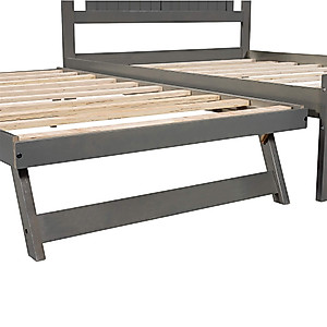 Harper & Bright Designs Full Size Platform Bed with Adjustable Trundle, Wooden Full Bed Frame with Headboard, No Box Spring Needed (Gray)