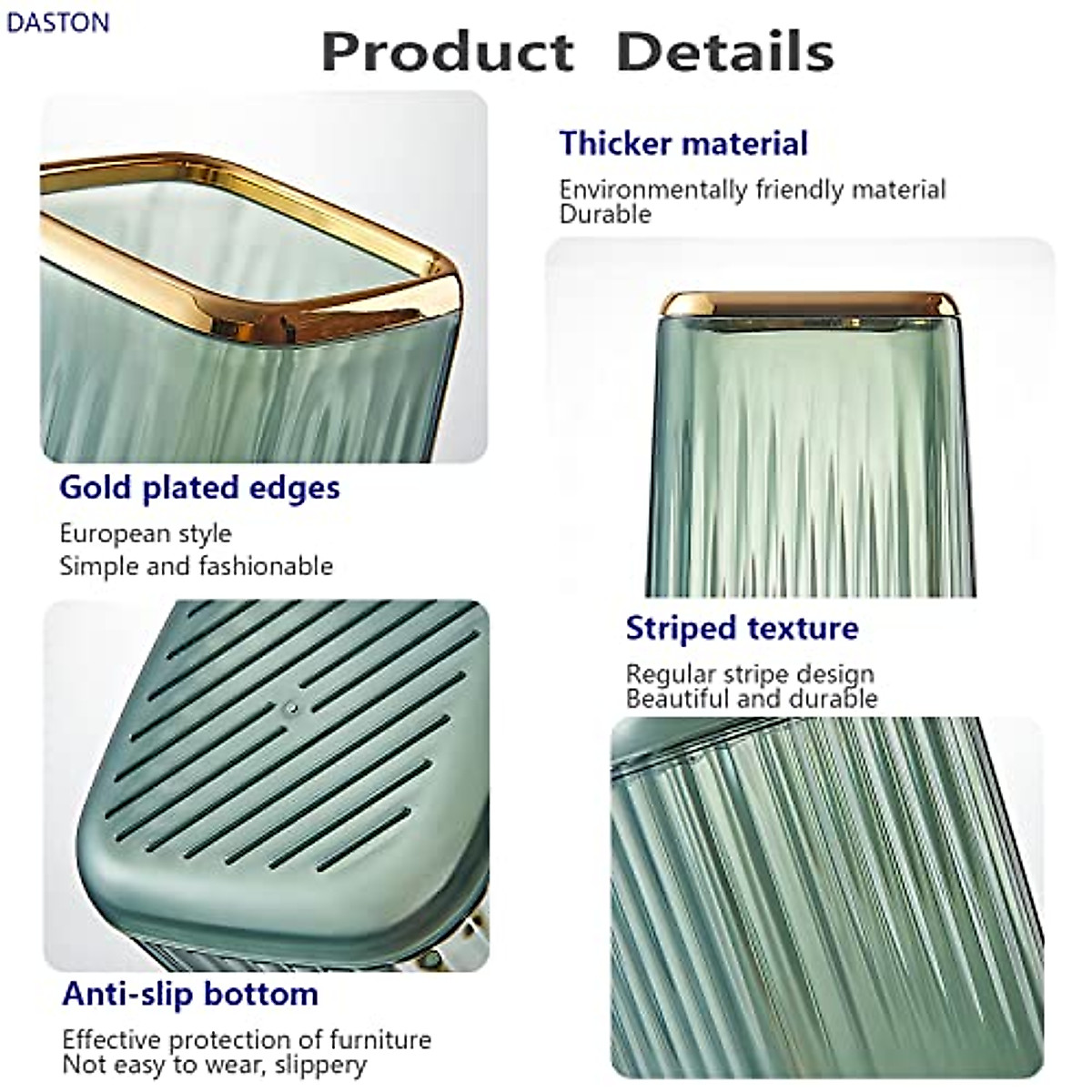 DASITON Makeup Brush Holder Organizer, Square Green Cosmetic Container Storage Holder , Vintage Stripe Make Up Brush Cup