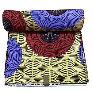 African Fabric by The Yard 6 Yards One Piece 100% Cotton African Print Fabric African Kente Soft Cloth (P027)