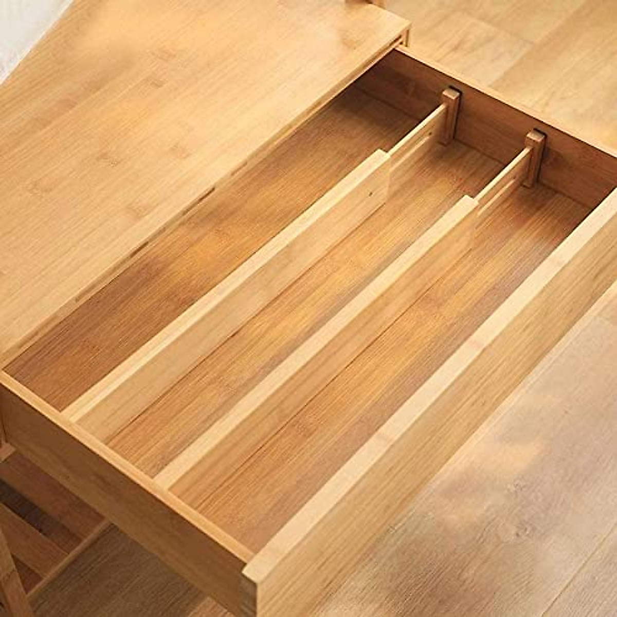 VaeFae 6 Pack Bamboo Drawer Dividers, Adjustable Drawer Organizer, Expandable Organization for Kitchen, Office, Bedroom, Dressers and Bathroom