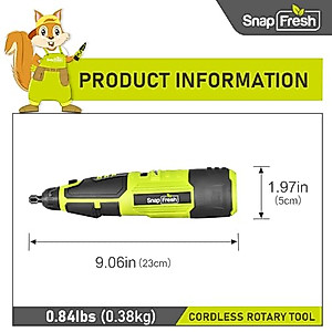 SnapFresh 12V Cordless Rotary Tool Kit, 7 speeds, 77 Accessories, 2 attachments, Flex Shaft, Universal keyless chuck,1 hour Quick Charging, for Cutting, Sanding, Polishing, Drilling, Grinding,Carving