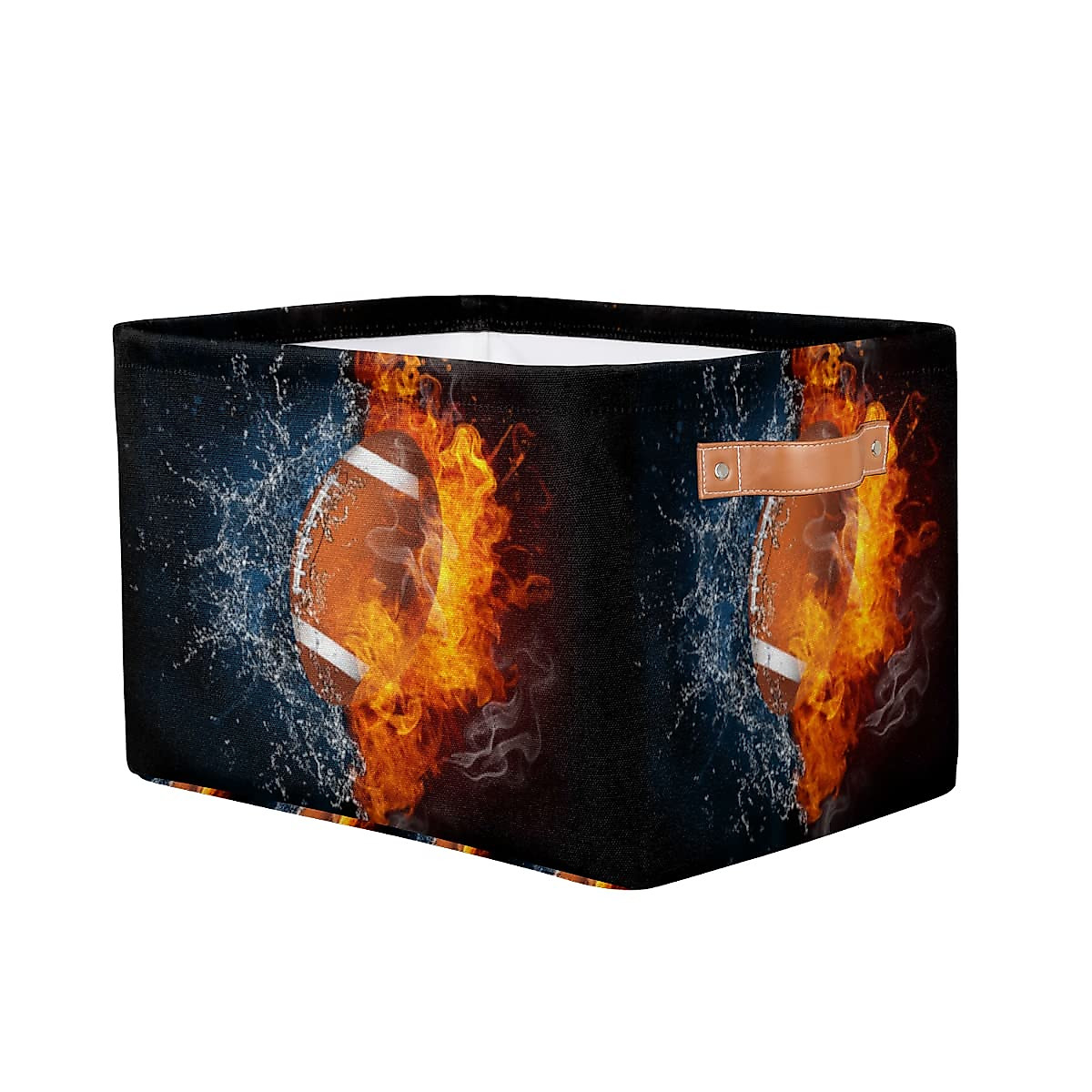 Fire Ice Football Foldable Storage Bin, Fire Water Sport Ball Fabric Storage Baskets Collapsible Decorative Baskets Organizing Basket Bin with Handles for Home Office, 2PACK