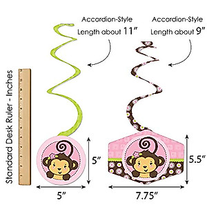 Big Dot of Happiness Pink Monkey Girl - Baby Shower or Birthday Party Hanging Decor - Party Decoration Swirls - Set of 40