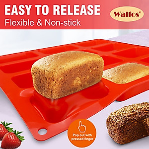 Walfos Silicone Mini Loaf pan, 12 Cavities Mini Bread Pan Brownie Pan, Food Grade & Non-stick, Ideal For Mini Bread, Brownie, Cornbread, Cheesecake & Chocolate