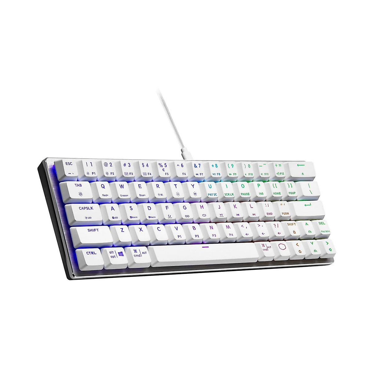 Cooler Master SK620 60% Silver/White Mechanical Low Profile Gaming Keyboard, Click Blue Switches, Customizable RGB, Ergonomic Design, USB-C Connectivity, Mac/Windows, QWERTY (SK-620-SKTL1-US)