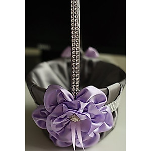 Lavender Flower Girl Basket Lilac Ring bearer Pillow Lavender Ring Pillow Basket Set Lilac Gray Wedding Basket Gray Wedding Pillow
