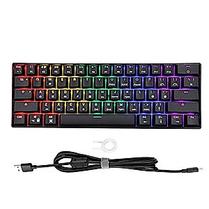 Wuqioei 60% Gaming Keyboard RGB, 61 Keys Multi Color RGB Illuminated LED Backlit Wired Gaming Keyboard, Plug and Play, Quick Response, for PC Laptop Computer Mac Office and Games(Tea Shaft)