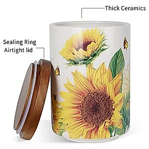 Sunddo Sunflower Ceramic Canister Sets for Kitchen Counter,Tea Coffee Sugar Canister Set with Bamboo Lid Set of 3