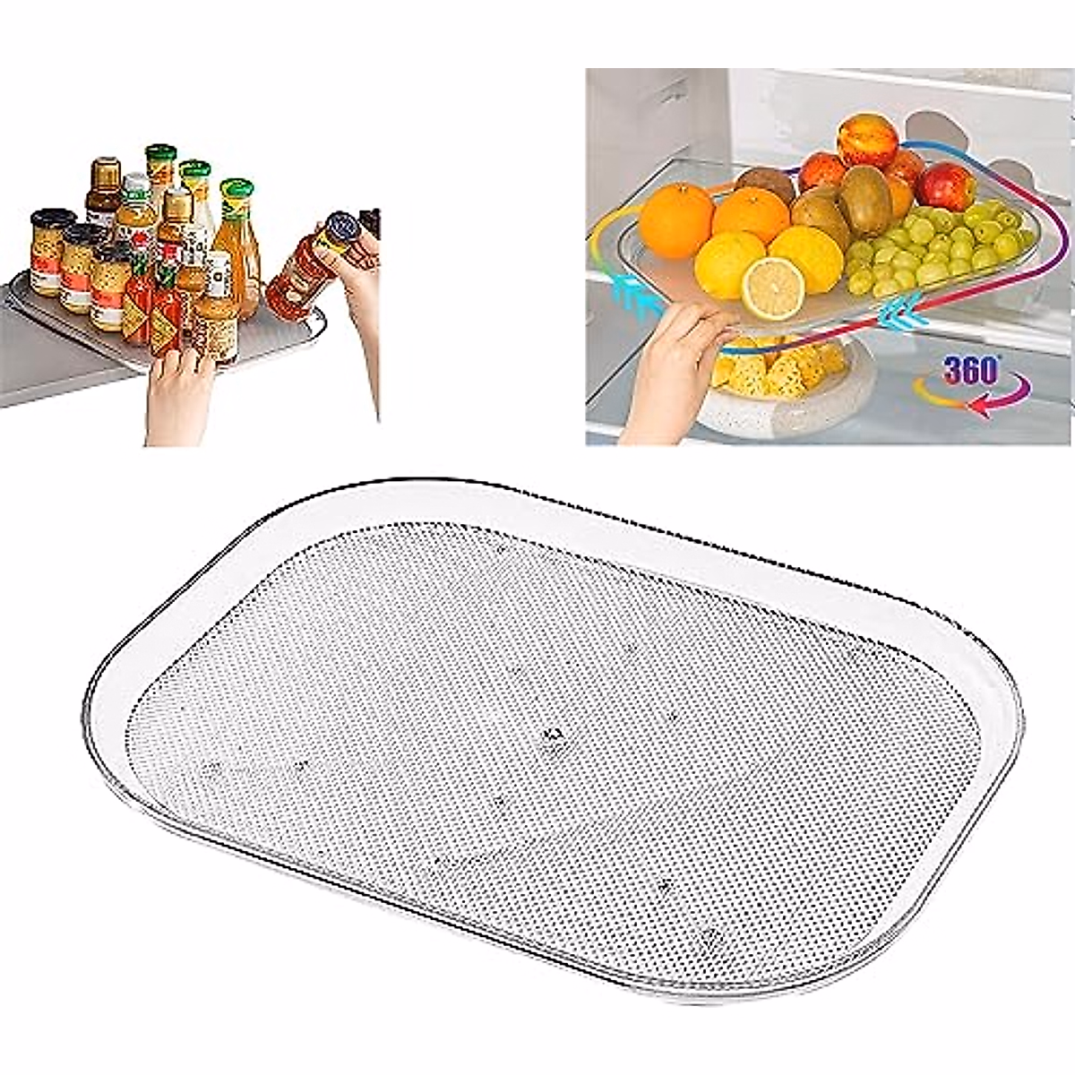 Square Lazy Susan Organizer for Refrigerator,Clear Rotating Lazy Susan Spice Organizer for Cabinet,Dining Table,Pantry,Countertop,Fridge,Kitchen (1pcs)
