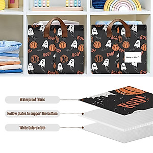 Takiito Halloween Pumpkins Boo Storage Bin for Organizing Shelves, Fabric Storage Basket with Handles for Books Toys Closet, 1 Pack