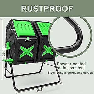 SQUEEZE master Large Dual Chamber Compost Bin Tumbler Outdoor Garden- Easy Rotating- Sturdy Steel Frame-Fast Composting (Green, 2 × 18.5 Gallon)