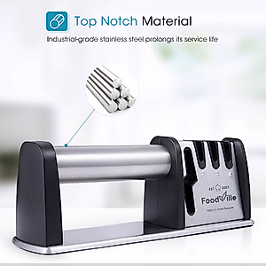 FoodVille KS04 Knife Sharpener for Kitchen Knife Pocket Knife Hunting Knives Including Straight Blades and Scissors (4 Slots) (Black)