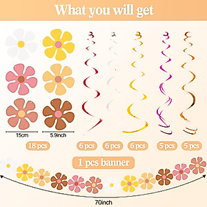 28 Pcs Boho Party Swirls Decor with 1 Pc Groovy Boho Garland Decor Flower Garland Decorations Daisy Garland Flower Banner Hippie Hanging Swirls Groovy Party Decorations for Retro Birthday Baby Shower