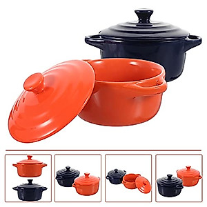 UPKOCH Ceramic Baking Pan 2pcs Ceramic Soup Bowls with Handles Rice Bowls Food Containers with Lid Serving Bowl for kitchen French Onion Soup Oven Microwave Dishwasher Safe Ceramic Soup Bowl