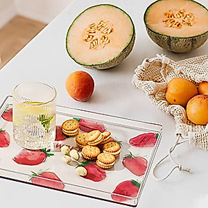 11.4" x 8.3" Plastic Serving Trays - Clear Plastic Trays, Acrylic Serving Tray, Excellent for Weddings, Buffets, Birthday Parties (Strawberry Pattern)