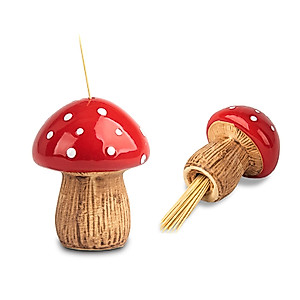 dgudgu 2 Mushroom Toothpick Holder Dispenser With Bamboo Toothpicks Tooth Pick Holders Decorative Ceramic Toothpick Dispenser