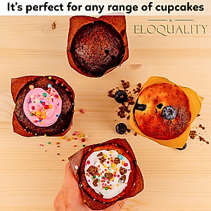 Baking Cups Cupcake Wrappers Set - 250 Pcs Brown Greaseproof Tulip Paper Cake Tin Liners and Natural Color Tulip Baking Parchment Papers for Muffins Cupcakes Mini Snacks Wedding Birthday Party