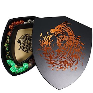 Fantasydice Shield Dice Tray Chromatic Fire Dragon with Lid and Dice Staging Area- Holds 6 Sets(7 Dice Set/Standard) for All Tabletop Games