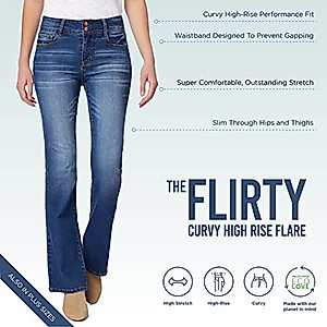 WallFlower Women's Flirty Curvy Flare High Rise Insta Stretch Juniors Jeans (Standard and Plus), Pia, 3