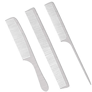 Stainless Steel Hair Combs Anti Static Fine Cutting Comb Wide Fine Teeth Comb Flat Top Comb Rat Tail Comb Barber Teasing Comb for Women Men Hair Types Styles