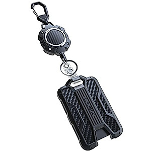 LIUGX Retractable Badge Holders, Heavy Duty Retractable Keychain, Carbon Fiber-Texture, Durable ID Card Holder (Holds 4 Cards), with 31.5” Retractable Badge Reel Key Chain, 10,000+ Rebound