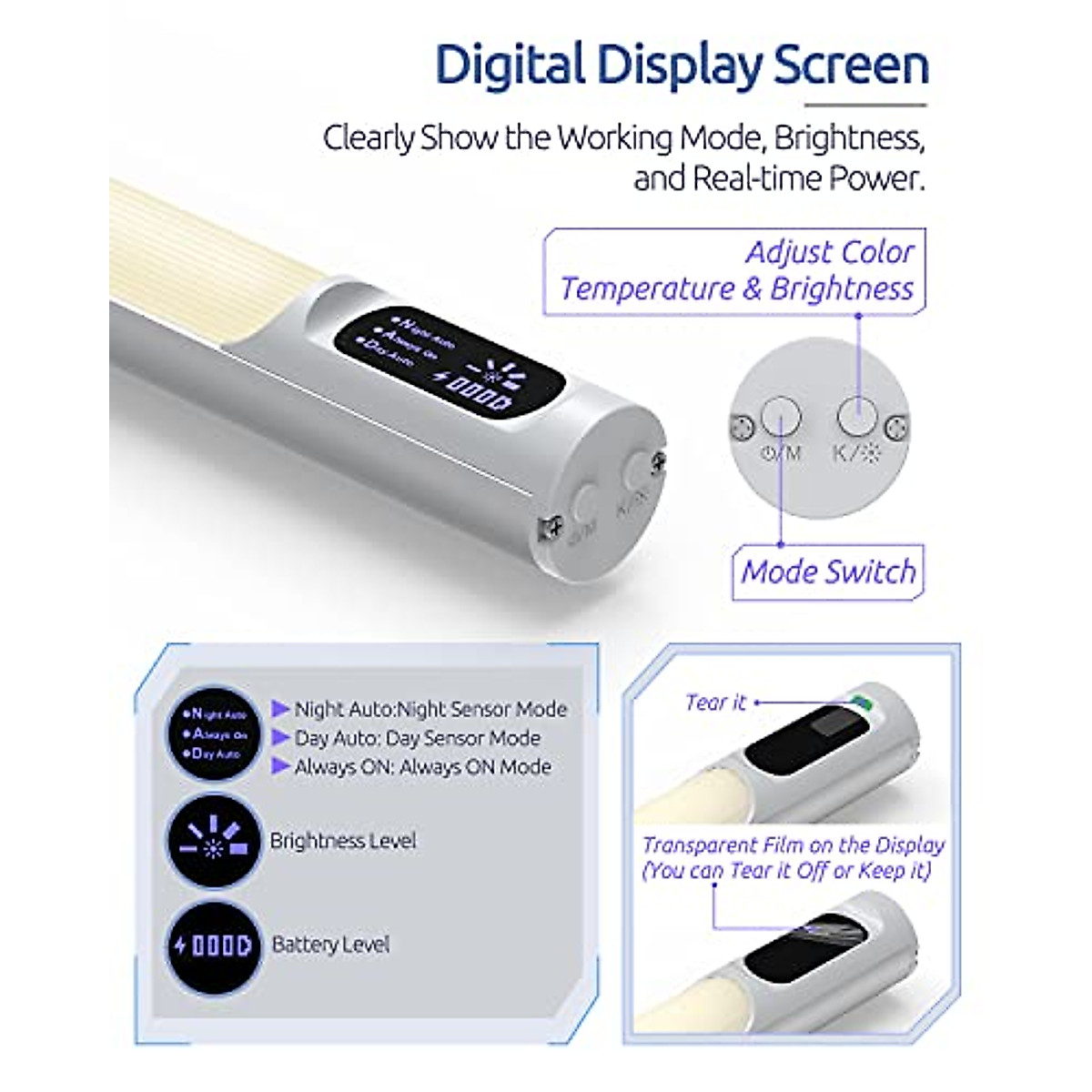 Motion Sensor Light Indoor, 64 LED Closet Lights with Digital Display, 14in Battery Operated Under Cabinet Lights for Closet/Wardrobe/Kitchen, Rechargeable Stick-on Night Light with 3 Color Temps