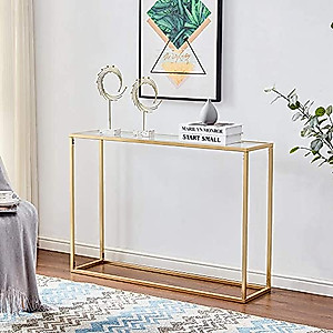 Wimarsbon Gold Console Table, Glass Sofa Tables, Modern Open Hallway Table, Narrow Entryway Table, Slim Accent Porch Table, Couch Side Table with Golden Metal Frame, Easy Assembly