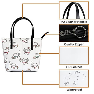 Fashionable women's handbag tote bag, Cartoon Cat and Flowerprinted shoulder bag is light and durable