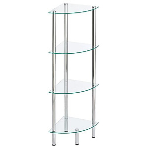 mDesign Modern Glass Corner 4-Tier Storage Organizer Tower Cabinet with Open Shelves - Display Furniture for Bathroom, Office, Bedroom, Living Room - Holds Books, Plants, Candles - Black