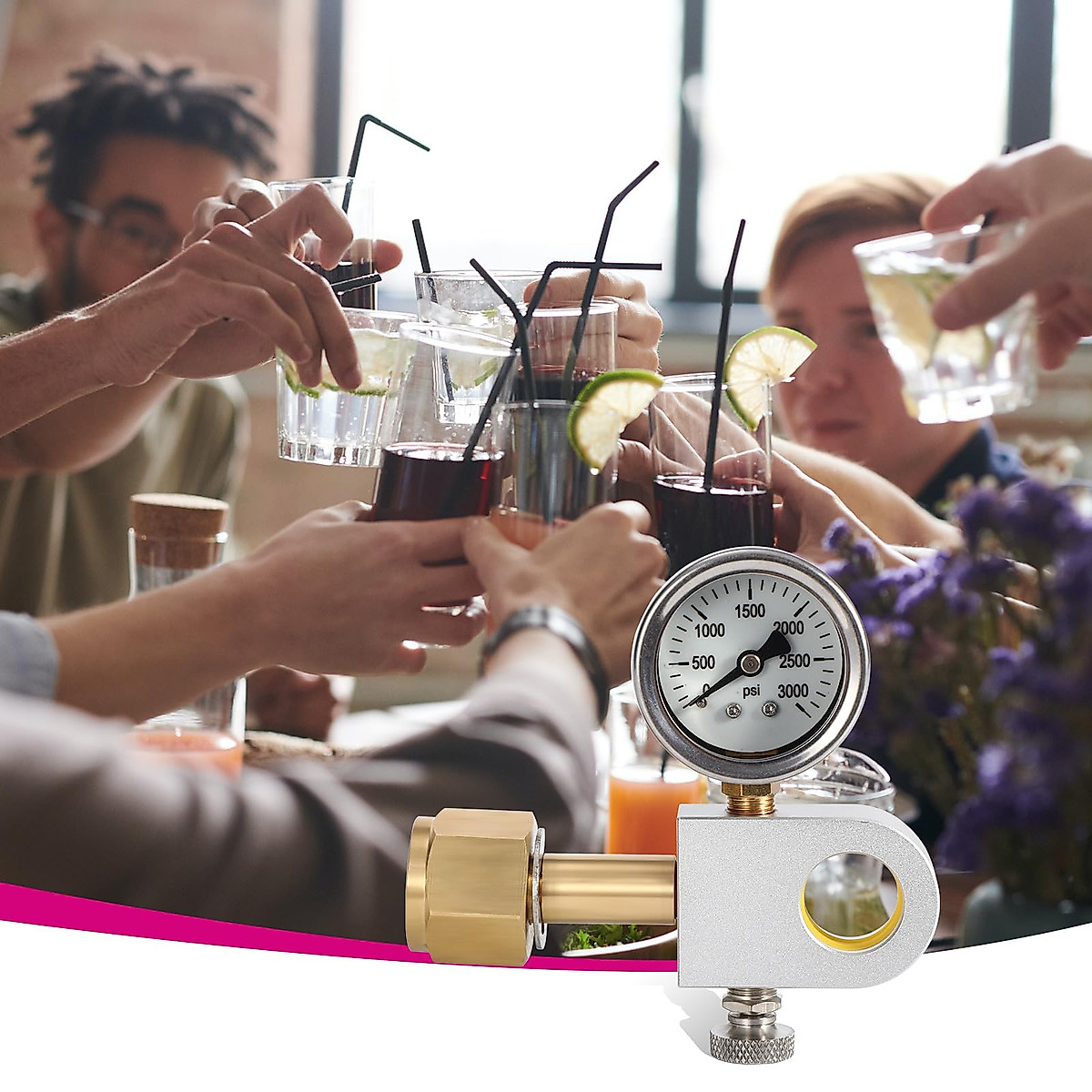 GURUDAR CO2 Cylinder CO2 Canister Refill Adapter with Pressure Gauge, CGA320 CO2 Tank to Pink Quick Connect Refill Station for Terra Art Gaia DUO Aqua Fizz Soda Maker Machine